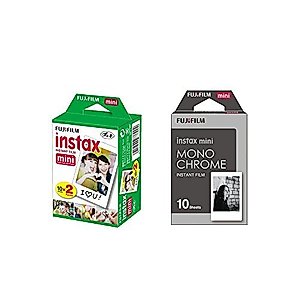 Fujifilm Instax Mini Instant Film 2-PACK BUNDLE SET , Twin Pack Film ( 20 ) + Film Monochrome ( 10 ) for Mini 90 8 70 7s 50s 25 300 Camera SP-1 Printer