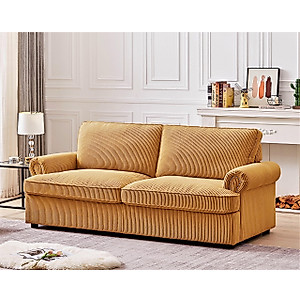Container Furniture Direct Reversible Sleeper Sofa with Memory Foam Mattress, Comfortable and Durable Full Size Bed Couch for Living Rooms, Upholstered with Corduroy Fabric, 70" Wide, Ginger