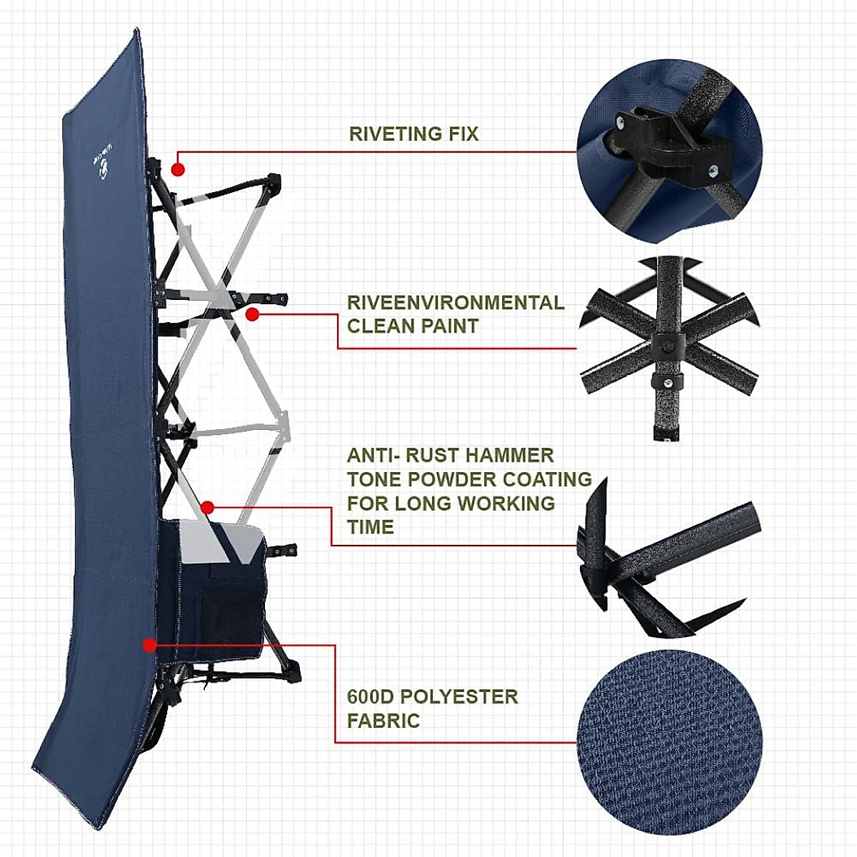 ALPHA CAMP Oversized Camping Cot Supports 600 lbs Sleeping Bed Folding Steel Frame Portable with Carry Bag,Navy