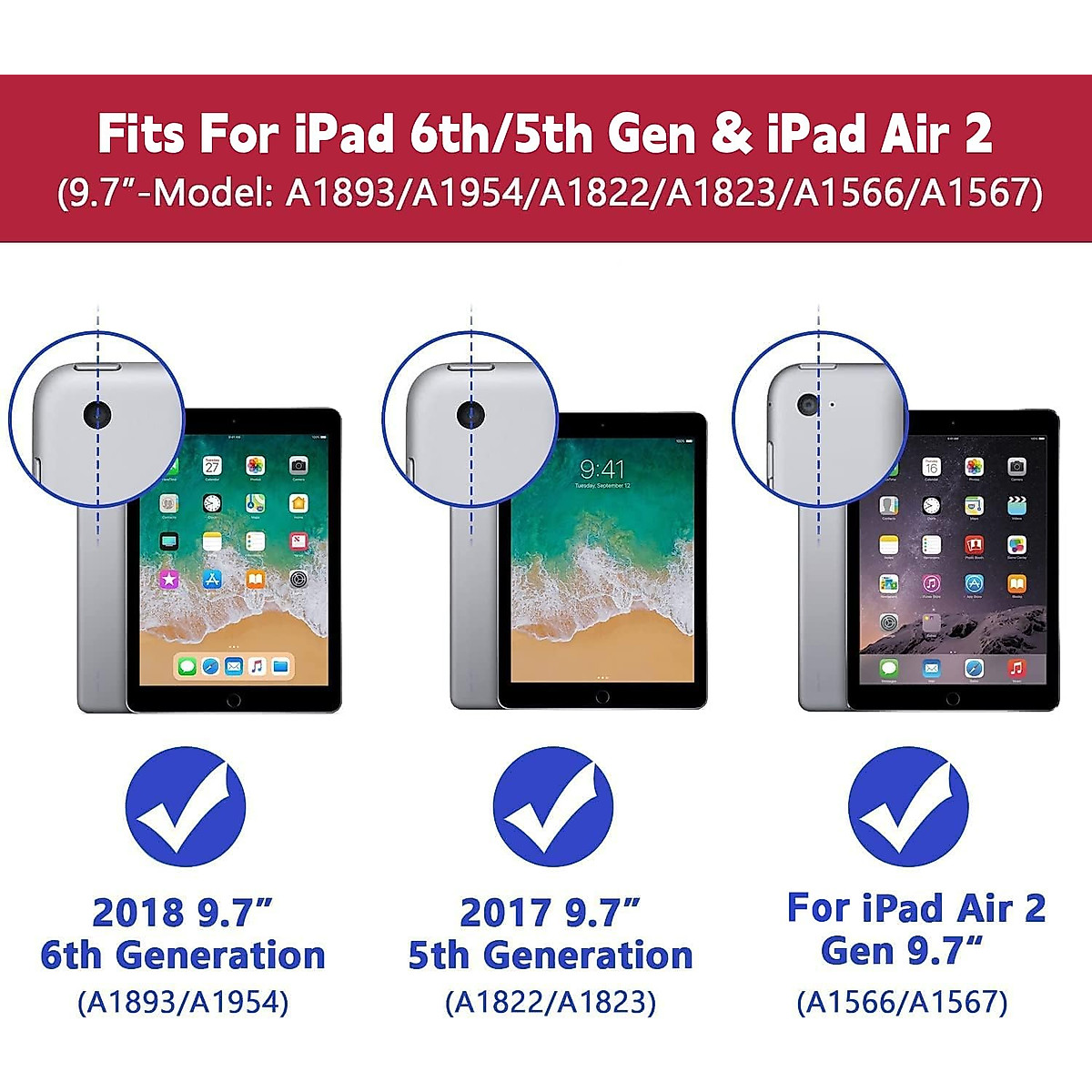 BMOUO Case for iPad 6th/5th Generation (9.7 inch, 2018/2017), with Screen Protector, 360 Rotating Stand & Hand & Shoulder Strap Kids Case for iPad 6th/5th Gen, Red