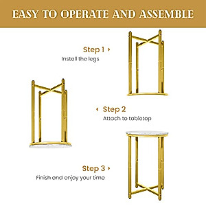 DKLGG Modern Gold Side Table, Small Coffee Table Round End Table with Gold Frame, Marble Side Table Bedside Table for Living Room, Bedroom, Small Space, 16" D*24" H