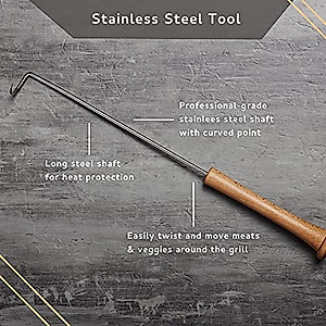 Baseball BBQ | 'The Hook' Grill Pigtail | BBQ Grilling Accessories & Utensils for Baseball Fans | Patented Wooden Bat Handle & Quality Stainless Steel for Dad | Add to Set