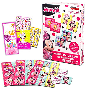 Classic Disney Minnie Mouse Memory Match Game for Toddlers, Kids 3 Pc Preschool Bundle with Game, 100+ Stickers and Door Hanger (Minnie Learning Toys), my first puzzle