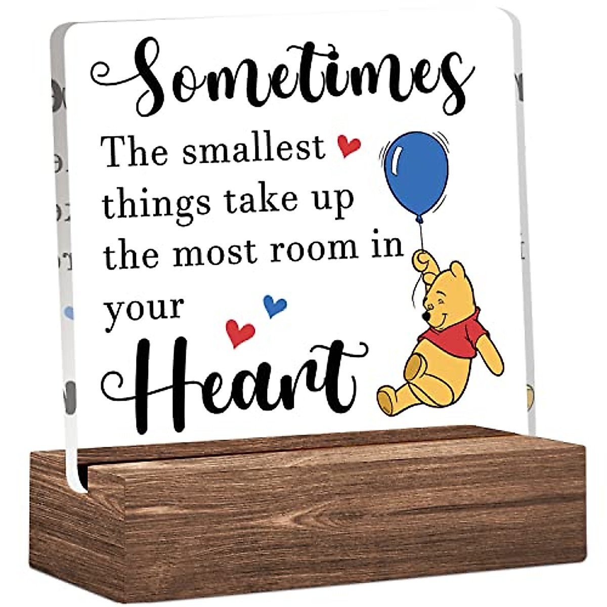 Inspirational Funny Winnie The Pooh Clear Desk Decorative Sign with Wood Stand, Home Bedroom Office Positive Plaque Decor Sign for Friend, Sister, Coworkers Birthday Gift