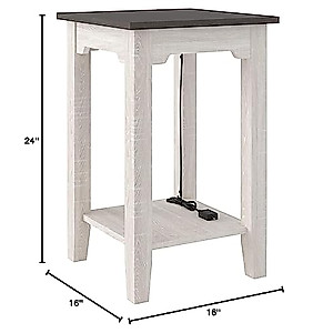 Signature Design by Ashley Dorrinson Farmhouse Coffee Table, Antique White & Brown & Dorrinson Square Chair Side End Table with Lower Fixed Shelf and USB Charging Port, Antique White & Brown