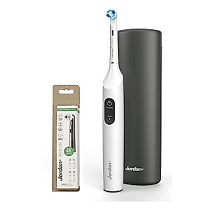 Jordan ® | Clean Smile Electric Toothbrush for Adults + Green Clean Electric Toothbrush sustainable refills x 4 units | Quick Charge, Long-Lasting Battery, Pressure Sensor, 2 Speed Modes | Black Color