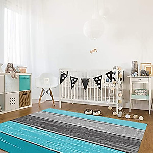 Barn Wood Board Gray Area Rug, Teal Grey Gradient Stripes Living Room Rug, Indoor Non-Slip Rug for Room Sofa Living Room Mat Bedroom Home Decor Floor Mats (3ft×5ft)