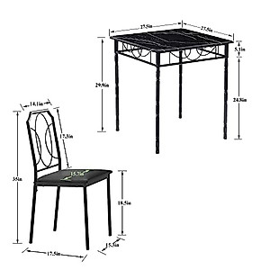 VECELO 3 Pieces Sets,43.3" Table&Chairs for 2,Industrial Counter Height Tabletop with Bar Stools, Rectangle Breakfast Table and Chairs for Dining, Living Room, Apartment, Black