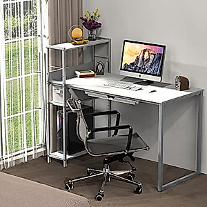 SHW 46-Inch Mission Desk with Side Shelf, White