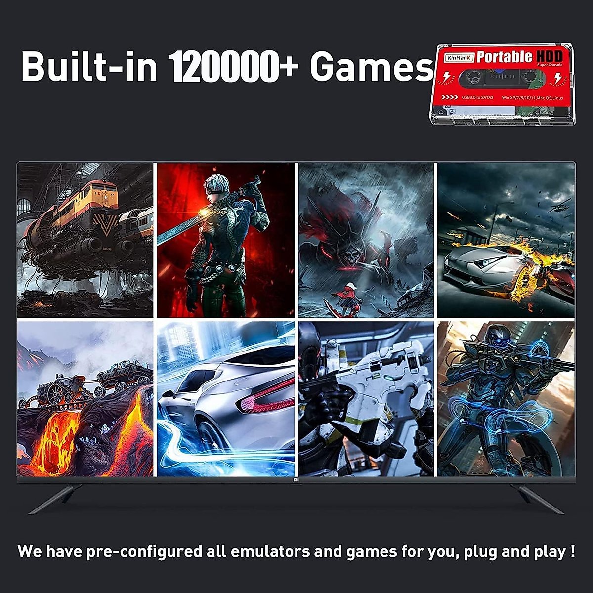 2TB Game Drive, USB 3.0, Built-in 120000+ Games, External Hard Drive Compatible with Mac OS/Linux/Windows XP/7/8/10/11, Portable HDD