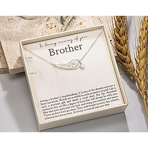 RareLove Memorial Gifts for Loss of Brother,925 Sterling Silver Angel Wing Heart Pendant Necklace,In Loving Memory of Brother Bereavement Gifts,Condolence Gift