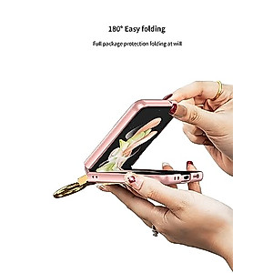 Phone flip case Slim Case Compatible with Samsung Galaxy Z Flip 4 Case with Outer Screen Protector Case,Thin Hard PC Case Fashion Protective Case with Built-in Metal Ring Phone Cover (Color : Pink)