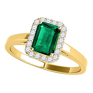 MauliJewels Rings for Women 0.68 Carat Emerald Shape Emerald And Diamond Ring prong 10k Yellow Gold
