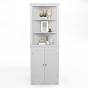 JUMMICO Corner Cabinet Corner Bathroom Cabinet with 2 Doors and 3 Tier Shelves Free Standing Corner Storage Cabinet for Bathroom, Living Room, Bedroom or Kitchen (White)