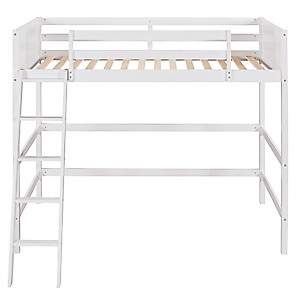 Harper & Bright Designs Twin Size Loft Bed with Inclined Ladder, Solid Wood Loft Bed Twin Frame with Full Length Guardrails for Kids Adults Boys Girls Teens, No Box Spring Needed (White)