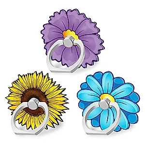 Bonoma 3 Pack Cell Phone Ring Holder, 360° Rotation Universal Stylish Finger Kickstand with Metal Phone Ring Grip for Smartphone (Flower)