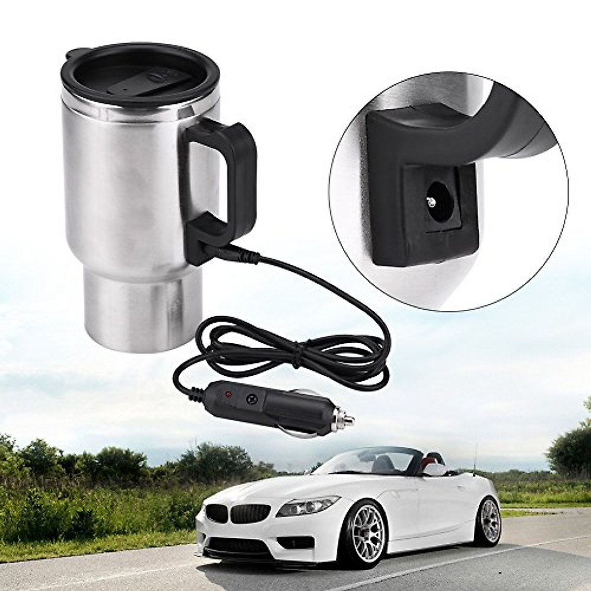 Electric Tea Kettle, Car Electric Kettle, 12V 450ml Stainless Steel Electric In-car Travel Heating Cup, Auto Shut Off Travel Kettle Car Water Heater for Hot Water Tea Coffee Making