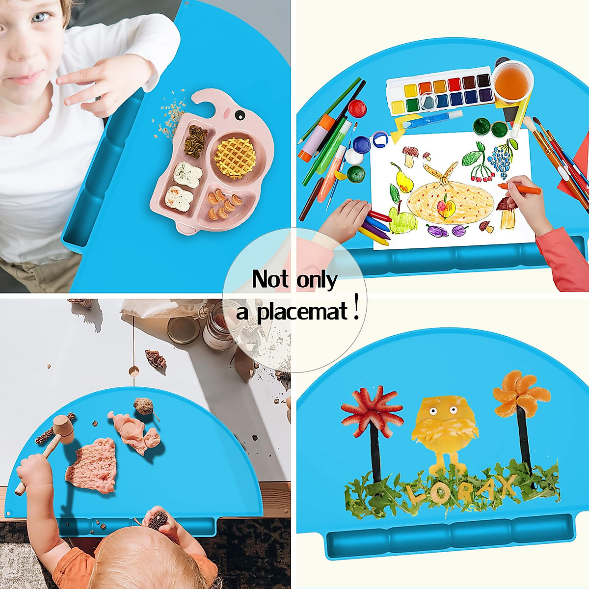 Silicone Baby Placemats, Food Catching Placemats for Kids Baby Toddlers, Toddler Placemat for Dining Table,2Pack,Blue/Purple