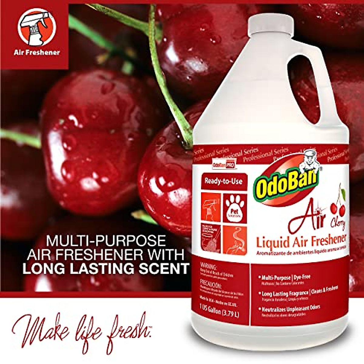 OdoBan Professional Series Ready-to-Use Air Liquid Air Freshener, Set of 3, 1 Gallon Each, Cherry, Spring Fresh and Lavender Variety