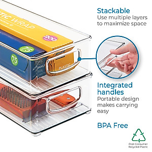 iDesign BPA-Free Plastic Pantry and Kitchen Storage, Freezer and Fridge Organizer Bin with Easy Grip Handles – 16" x 6" x 3", Clear