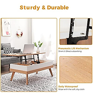 Bidiso Lift Top Coffee Center Table with Hidden Storage Compartment, Easy-to-Assembly , Dining Table for Living Room Reception/Home Office, Oak