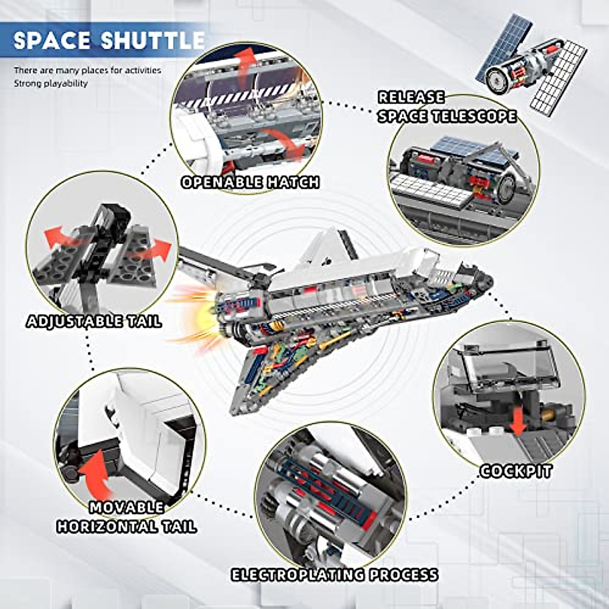 YESHIN Space Shuttle Building Blocks Kits with Mars Rover, Creative Collectible Display Spaceship Model Building Sets, Gift Toy for Kids Age 8+ /Adult Collections Enthusiasts (954Pieces)