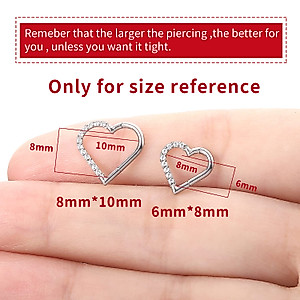 VOJO 16G G23 Titanium Daith Piercing Jewelry Heart Clicker Cartilage Tragus Earring for Women (8mm,For Right Ear Silver)