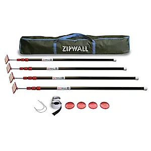 ZIPWALL ZP4 ZipPole 10 Foot Spring Barrier (Pack of 4) Loaded Poles for Dust Barriers, 4 Pack, Black