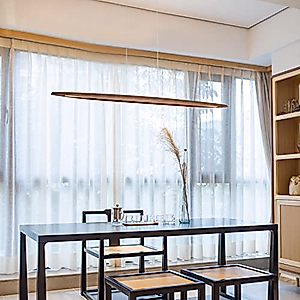YISDESIGN Wood Linear Pendant Hanging Light Fixture Minimalist Light Linear Chandelier Wood Kitchen Island Lighting 40w Dimmable for Dining Room Dining Table Living Room Pool Table Walnut Color
