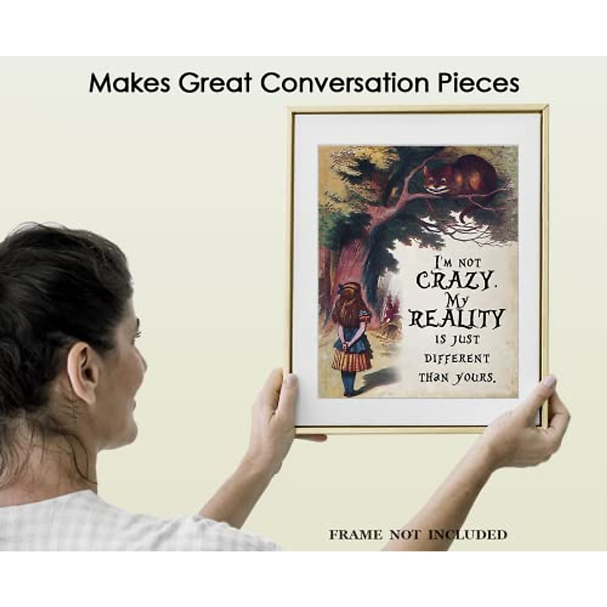 Inspirational Wall Art Poster: "I'm Not Crazy" Alice In Wonderland - 8x10 Unframed Motivational Wall Art & Positive Affirmations Wall Decor for Kids, Teen Girl, Boy & Office Decor for Men, Women