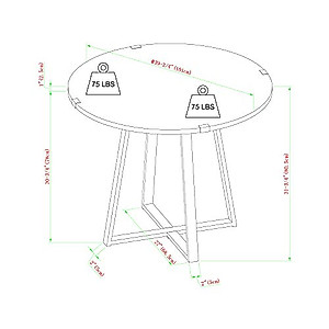 Walker Edison 4 Person Round Industrial Modern Wood Small Dining Table Dining Room Kitchen Table Set Dining Chairs Set, 40 Inch, Dark Walnut and Black