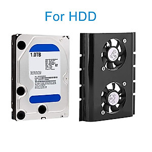 ASHATA HDD Fan Cooling Cooler, 3.5" Hard Disk Drive Fan Cooling Cooler Gold Tone, Hard Disk Cooler for HDD with Fast Heat Dissipation, 2 Fans Design(Black)