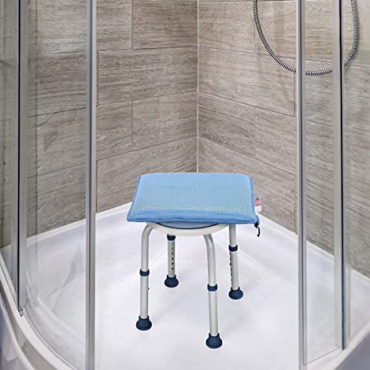GreenChief Cushion for Shower Waterproof, Seat Foam Cushion with Hook, Bath Seat Cushion Mat, Bathtub Chair Pad, Shower Cushion for Elderly, Senior, Disabled (Blue)
