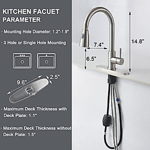 SHACO Brushed Nickel Kitchen Faucet with Pull Down Sprayer Commercial Stainless Steel Kitchen Sink Faucet with Deck Plate Single Handle Single Hole Pull Out Faucet for Laundry RV Grifos De Cocina