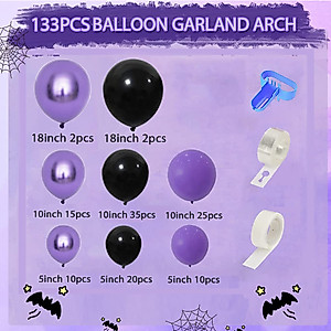 133pcs Wednesday Balloon Garland Arch Kit Black and Chrome Purple Balloons for Wednesday Themed Party Supplies Birthday Party Decoration (no backdrop)