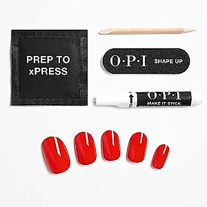 OPI xPRESS/ON Press On Nails, Up to 14 Days of Wear, Gel-Like Salon Manicure, Vegan, Sustainable Packaging, With Nail Glue, Short Red Nails, Cajun Shrimp
