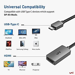 uni USB-C to HDMI Adapter 4K (2-Pack), Aluminum USB Type C (Thunderbolt 3 Compatible) to HDMI Adapter, Compatible with Mac Studio, MacBook Pro/Air, iPad Pro/Air 5, XPS, Surface, S22, and More -Grey