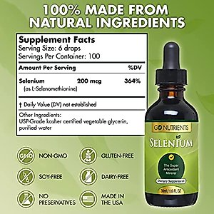 Go Nutrients Liquid Vitamin D3 with K2 (MK-7) Drops 1oz & Selenium 200 mcg Supplement 1.0 oz| | Vitamin D3 and K2 | Supplements with Mineral Selenium Liquid and Purified Water