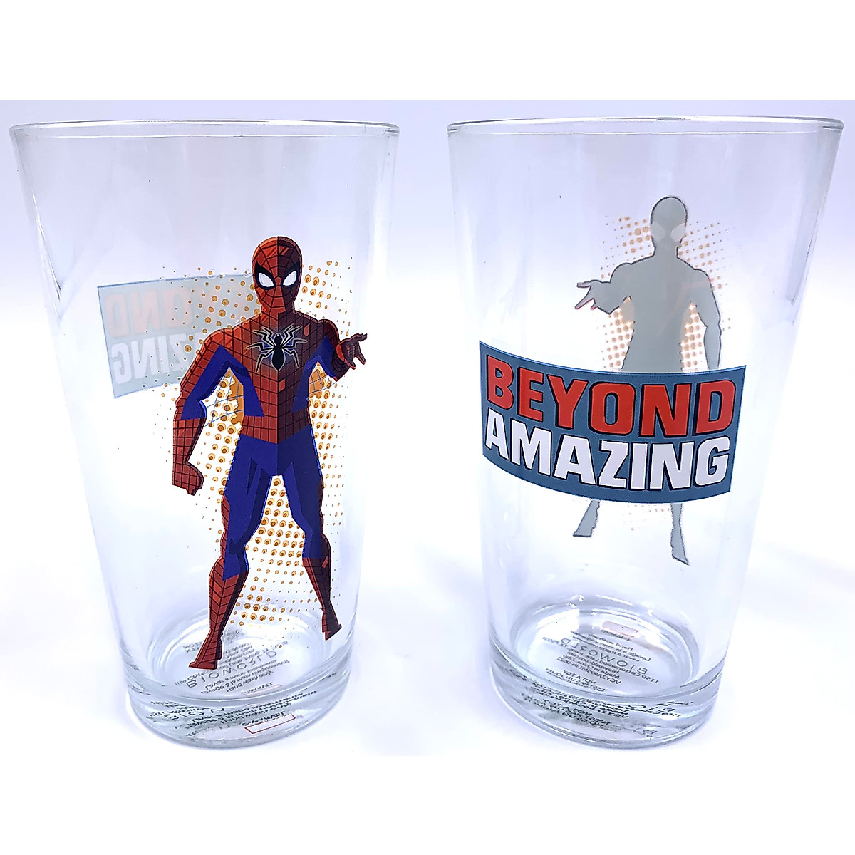 Bioworld Beyond Amazing 60th Anniversary Spider-Man 16oz Pint Glass Set, Pack of 2 Drinking Glasses
