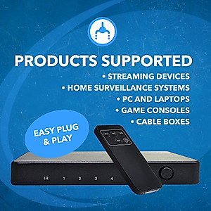 OREI Ultra HD HDMI 4 x 1 Switcher 18G Audio Extractor IR Remote - Supports Upto 4K @ 60Hz - (4 Input, 1 Output) Switch, Hub, Port for Cable, HD TV, Laptop, MacBook & More (UHD-401)