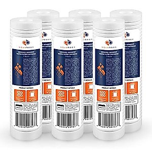 Aquaboon 1 Micron 10" x 2.5" Grooved Sediment Water Filter Replacement Cartridge for Any 10 inch RO Unit, Whole House Sediment Filtration, Compatible with P5, AP110, WFPFC5002, CFS110, RS14, 6-Pack