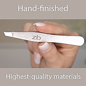 Zizzili Basics Tweezers - Surgical Grade Stainless Steel - Slant Tip for Expert Eyebrow Shaping and Facial Hair Removal - with Bonus Protective Pouch - Best Tweezer for Men and Women