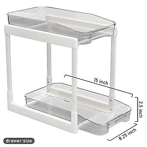 CAXXA 2 Tier Under Sink Cabinet Organizer Slide-Out Storage Drawer with Hooks for Kitchen, Bathroom,Vanity Counter (Clear)