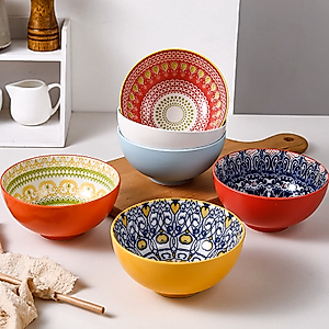 Ceramic Soup Bowls, Cereal Bowls Set of 6, 22 oz Bowls for Kitchen, Colorful Bowls for Cereal Soup Salad Pasta Rice Oatmeal Dessert, Dishwasher & Microwave Safe, Bowl Set for kitchen, Ceramic Bowls
