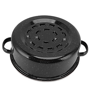 Covered Round Roaster, Non Stick Roasting Pan With Lid and Shelf, Speckled Black Large Capacity Multi Use Roaster Pan, Enamel Broiler Pan for Turkey, Meat, Vegetables, Sweet Potatoes, Chestnuts(26cm)