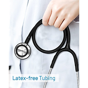 FriCARE Dual Head Stethoscope - Stethoscopes for Nurses, Medical Nursing Students, Paramedics/EMT/LVN/VNA Backup - FSA/HSA Eligible Estetoscopio, Smooth Black Tube, Stainless Steel Chestpiece