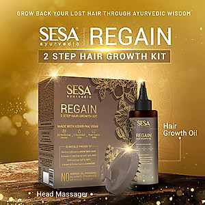 SESA Ayurvedic Regain 2 Step Hair Oil Growth Kit With 26 Herbs And 6 Essential Oils Promotes Hair Growth Reduces Hair Fall With Massager Natural Hair Oil For Women And Men, 100 Ml or 3.38 oz