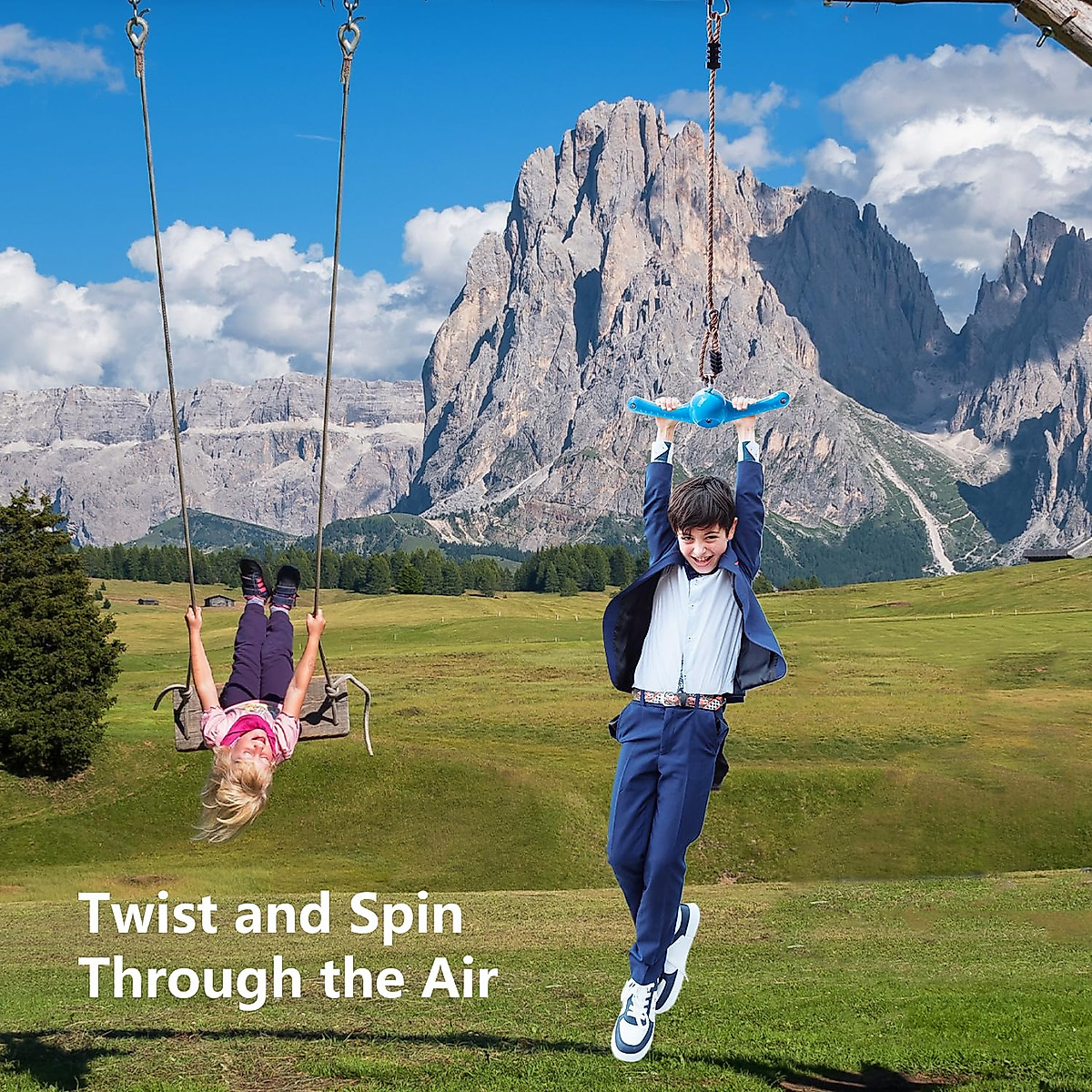 OMNISAFE Ninja-Twister Swing Spins Set, 360° Handle Twist-Kid Ninja Hang Toys, Adjustable Slackline Attachments, Playground Doorway Outdoor Backyard Toddler Swing, Exercise Coordination & Strength