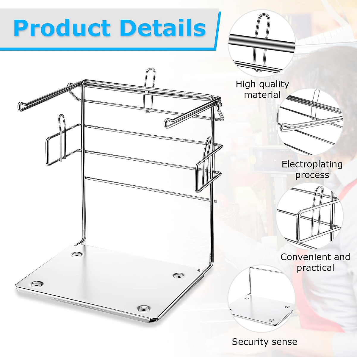 2 Pack Plastic Grocery Bag Holder Fits 11½" W x 6.5" D x 21" H Bag Unit Measures 12" W x 12" l x 16" H Chrome T Shirt Bag Rack with Metal Base for Restaurant, Business, Office, Home, Kitchen, Garage