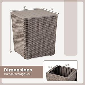 Giantex Small Outdoor Side Table - 11.5 Gallon Deck Box with Removable Lid & Wicker-Woven, Outside Storage Box Waterproof, Resin Rattan Side Table, Outdoor Coffee Table, Patio Storage Box (Brown)
